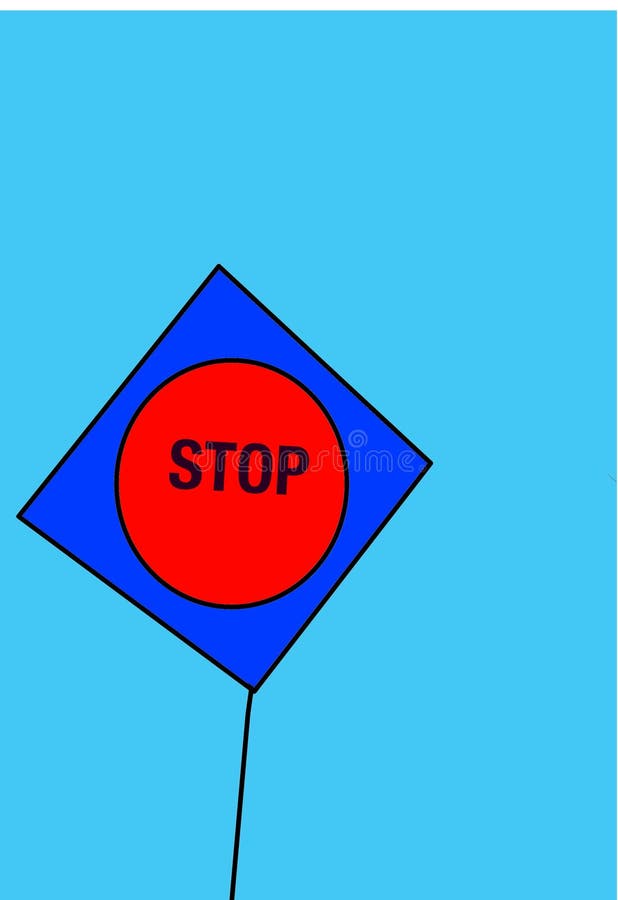 Digital Illustration of a Stop Sign in Red and Blue Color Stock ...