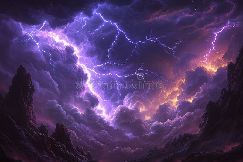 A Digital Illustration of Stormy Clouds with Lightning in a Foreboding ...