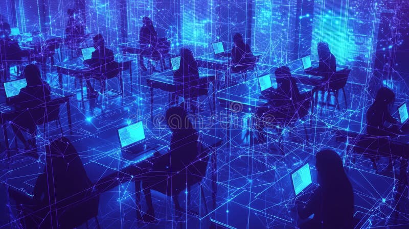 Digital Illustration of Students in a Networked Classroom Setting ...