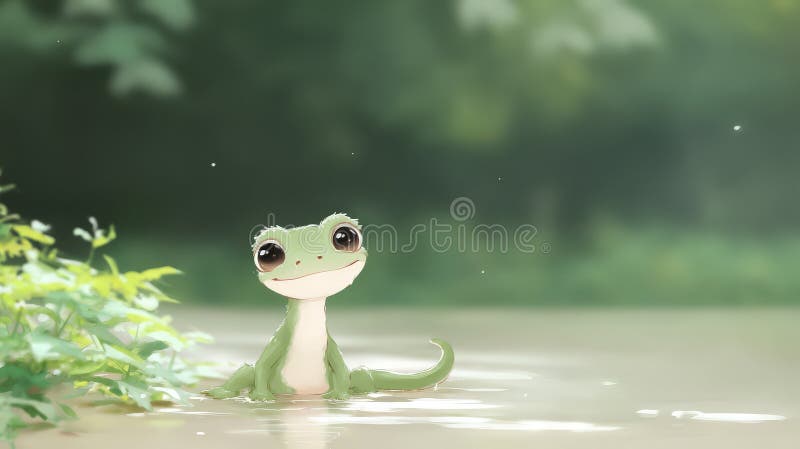 Curious Gecko by the Water stock illustration. Illustration of ...