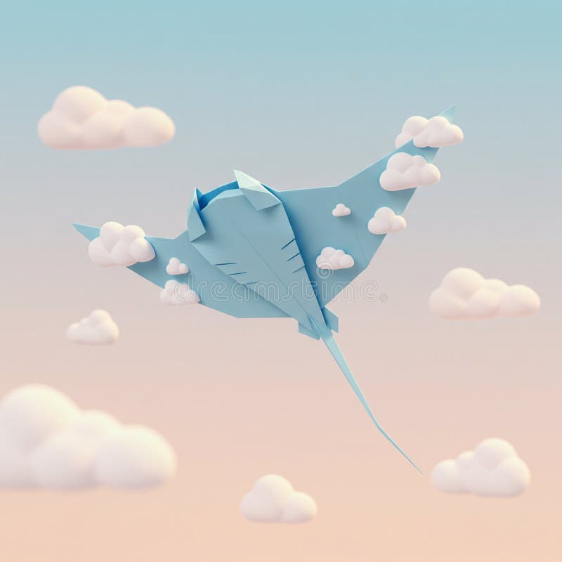 A Digital Illustration of a Stylized, Polygonal Manta Ray Soaring ...