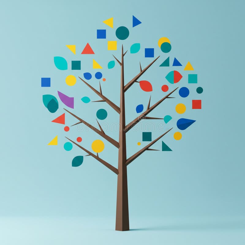 Digital Illustration of a Stylized Tree on a Light Blue Background. the ...