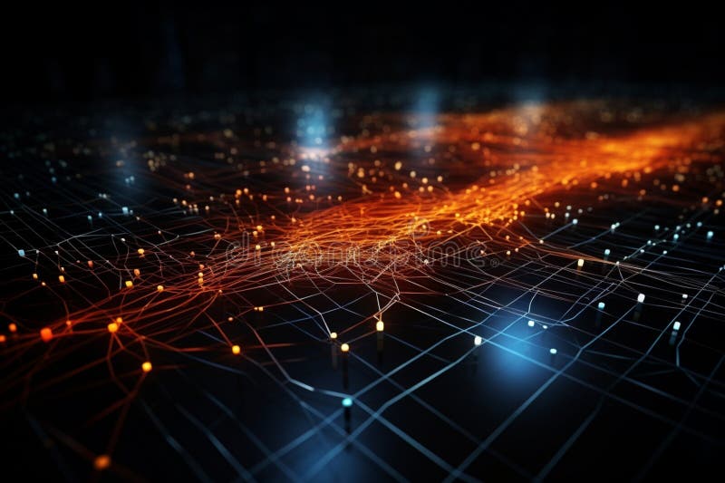 Digital Illustration Tech Background with a Wire Mesh, Futuristic Style ...