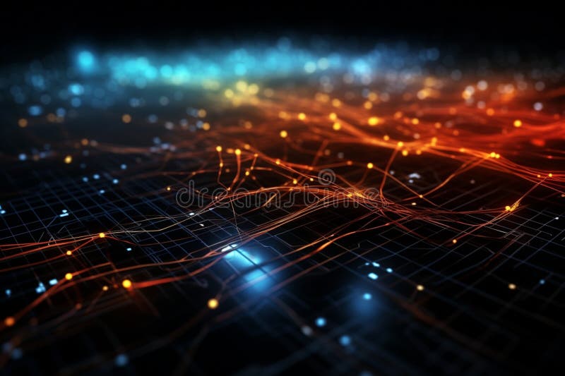 Digital Illustration Tech Background with a Wire Mesh, Futuristic Style ...