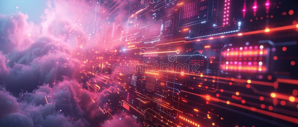 Digital Illustration of a Tech-infused Business Process Flowchart with ...