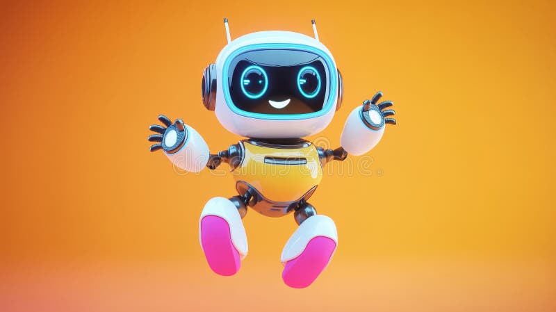 A Digital Illustration for Tech and Kids Shows a Joyful Cube Robot ...