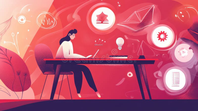 Creative Mind at Work stock illustration. Illustration of woman - 366548151