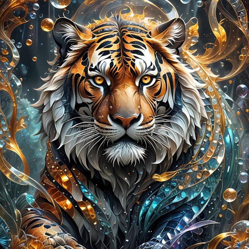 A Digital Illustration of a Tiger and Bubbles of Water on Its Face ...