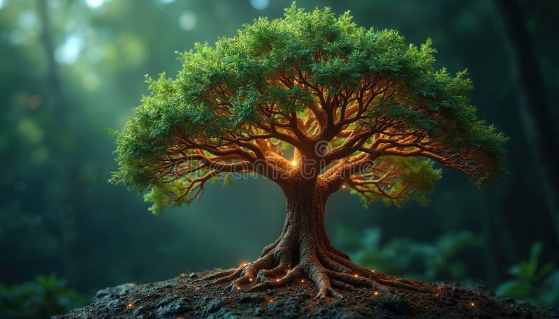 Circuitry Tree Branches Glow, Grounded in Technology, Representing ...