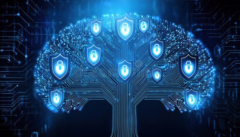 Digital Illustration of a Tree Made of Circuit Patterns, Featuring Blue ...