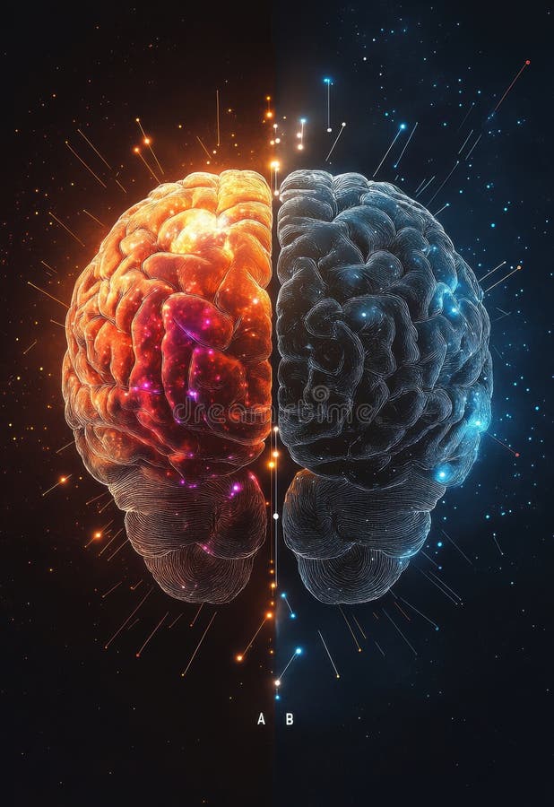Digital Illustration of Two Brains Connected by Vibrant Circuits and ...