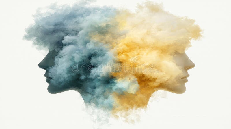 A Digital Illustration of Two Faces, One Dark and One Light, Merging ...
