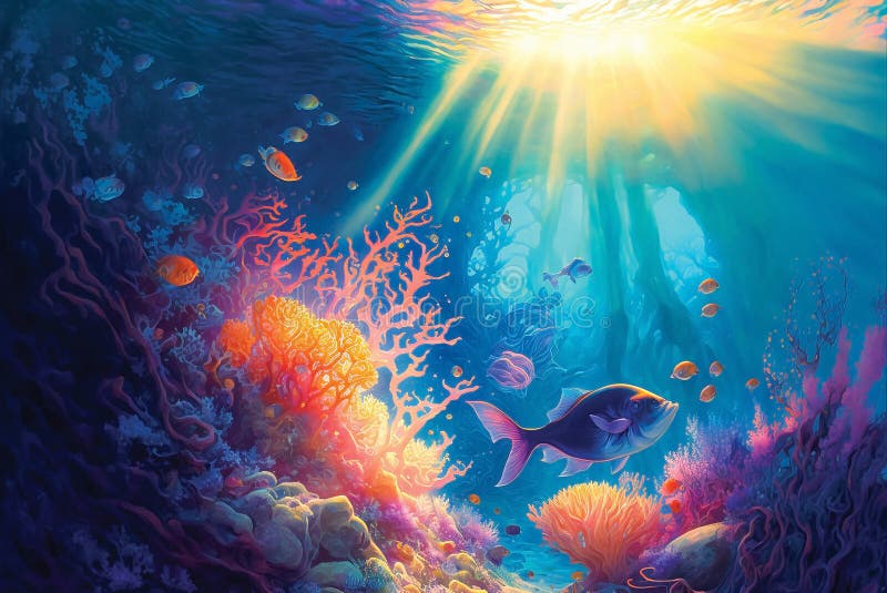 Digital Illustration of Underwater Life, Caribbean Reef Fishes. Sun ... Digital Illustration of Underwater Life, Caribbean Reef Fishes. Sun ...