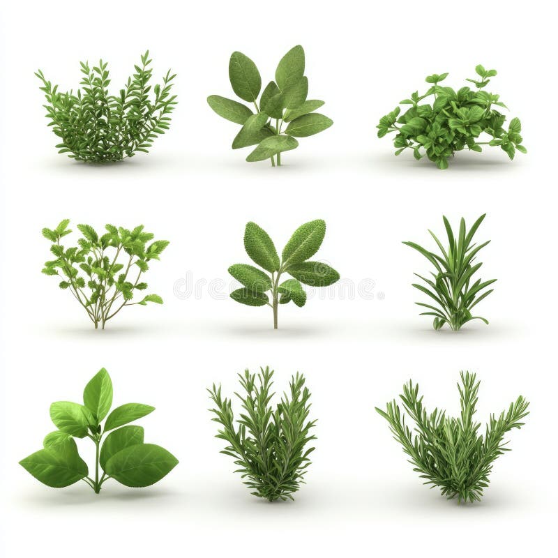 Collection of Nine Fresh Herbs, Culinary and Aromatic Plants Stock ...