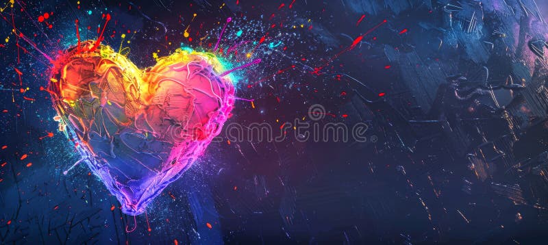 A Digital Illustration of a Vibrant Rainbow Heart Exploding with ...