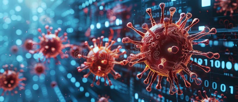 Digital Illustration of Viruses in a Cyber Environment, Representing ...
