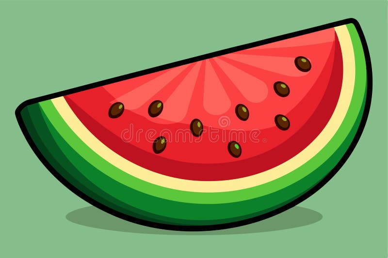 A Digital Illustration of a Watermelon Slice with Seeds and Green Rind ...