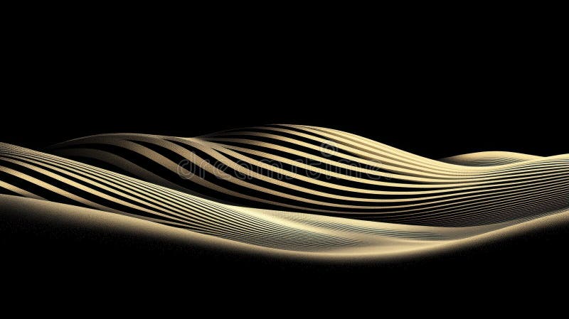 A Digital Illustration of a Wave-like Pattern in Black and Gold. Stock ...