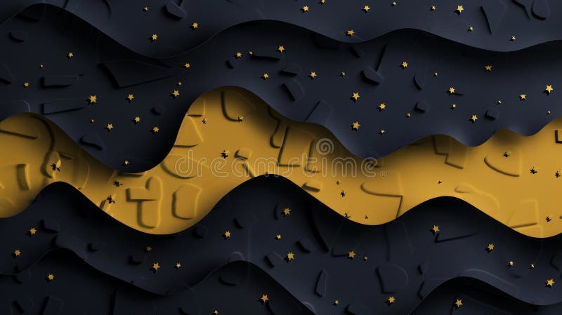 Digital Illustration of Wavy Paper in Black and Gold, with Scattered ...