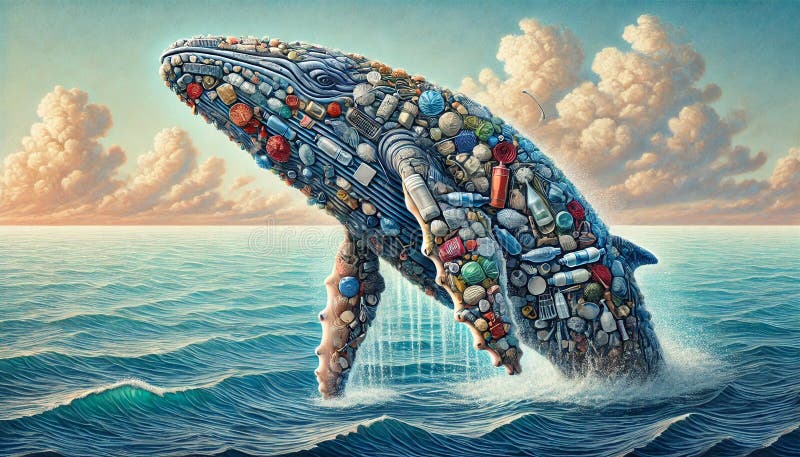 Whale Made of Plastic Waste in Ocean: Stunning Digital Art Highlighting ...