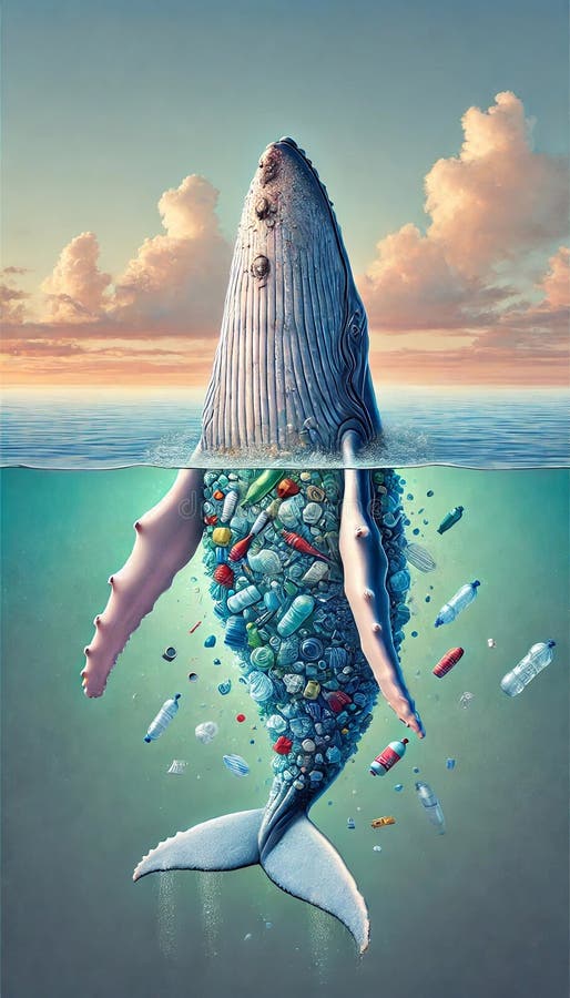Whale Made of Plastic Waste in Ocean: Stunning Digital Art Highlighting ...