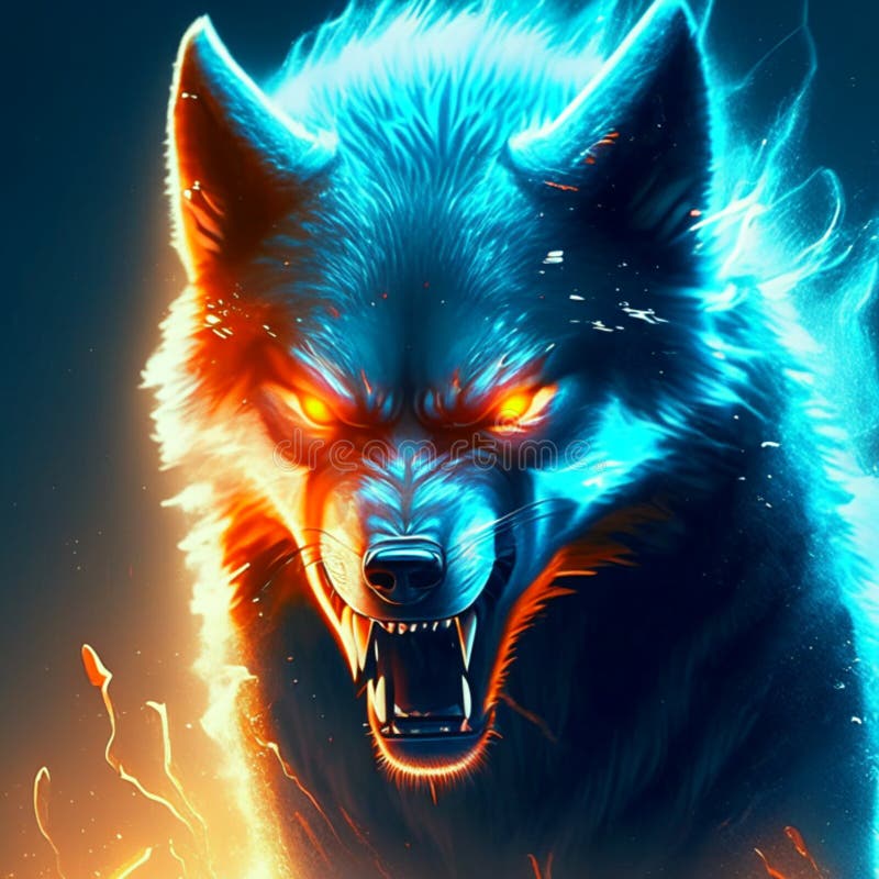 Digital Illustration of a Wolf with a Fire Effect in the Background AI ...