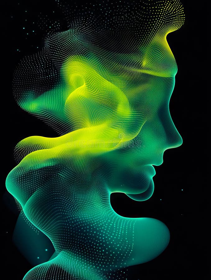 A Digital Illustration of a Woman S Face with a Yellow and Green Wave ...