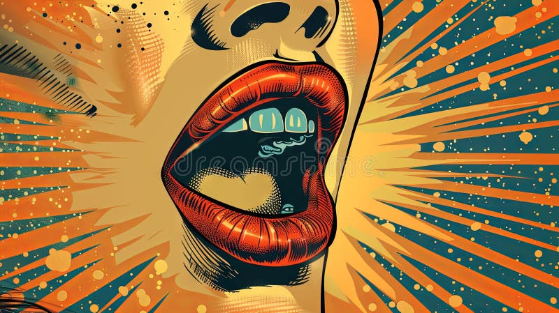 Digital Illustration of a Womans Mouth in Pop Art Retro Style Stock ...