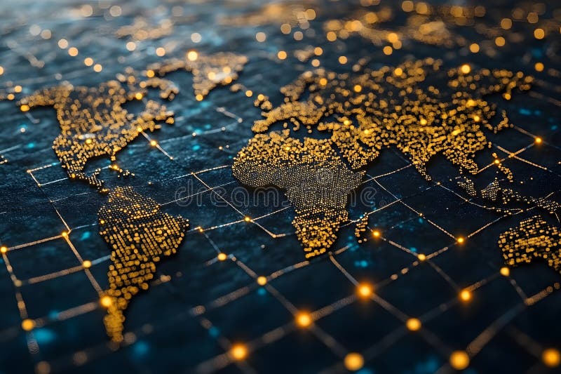 Digital World Map with Glowing Nodes for Global Connectivity ...