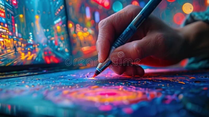 Digital Illustrator Using Stylus on Graphics Tablet, Artistic Process ...