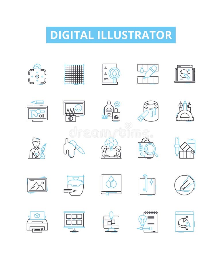 Digital Illustrator Vector Line Icons Set. Digital, Illustrator ... Digital Illustrator Vector Line Icons Set. Digital, Illustrator ...