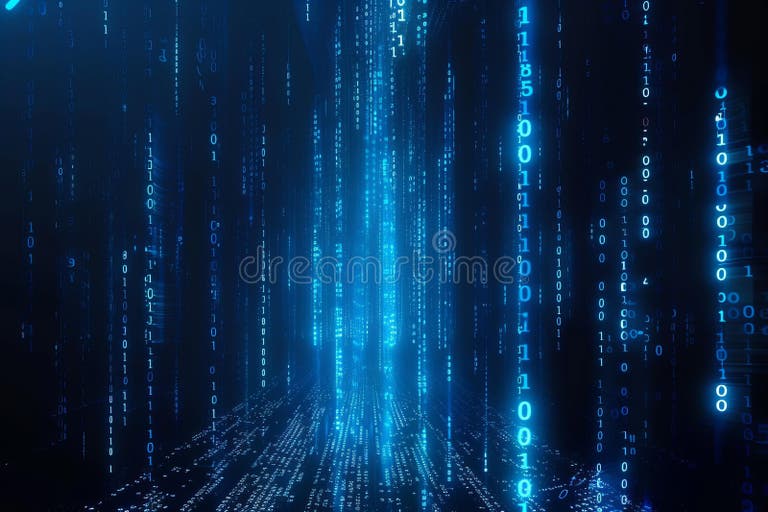 Digital Image of Abstract Background with Blue Glowing Binary Code and ...