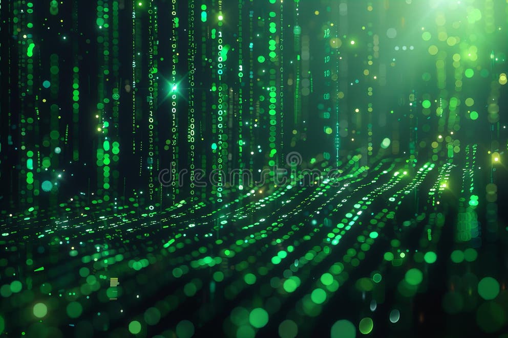 Digital Image of Abstract Green Binary Code Background with Falling ...