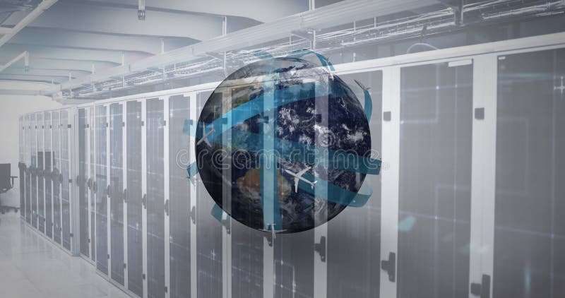 Digital Image of Airplane Icons Flying Around the Globe Against Empty ...