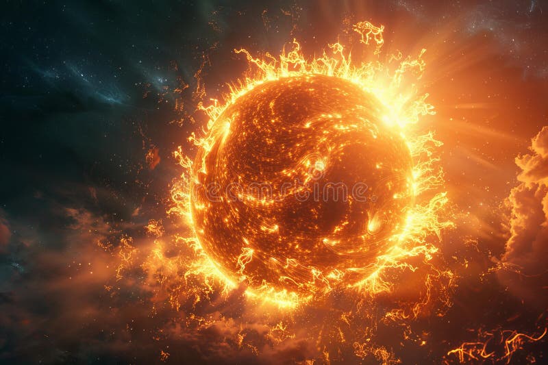 Digital Image of Animation of the Sun with Fire, High Quality, High ...