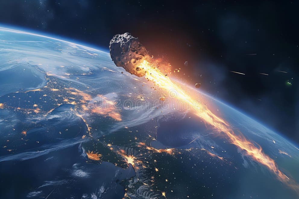 Digital Image of Asteroid Crashing into Earth, Realistic, Earth in the ...