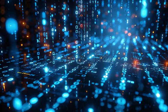 Digital Image of Digital Background Featuring Blue Binary Code, Falling Numbers on Black ...