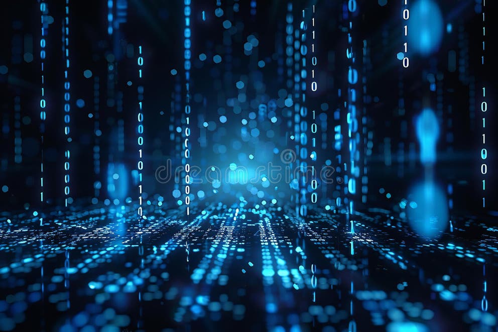Digital Image of Digital Background Featuring Blue Binary Code, Falling Numbers on Black ...