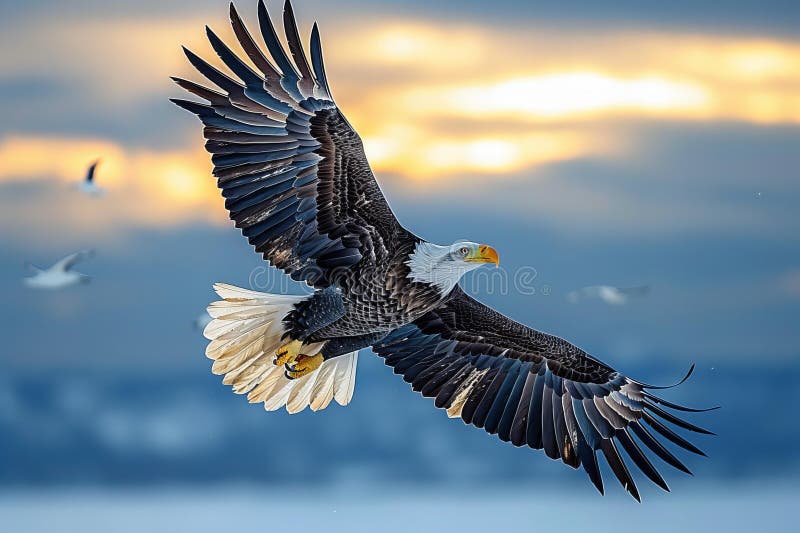 Digital Image of Bald Eagles Flying on a Blue Sky Against Clouds, High Quality, High Resolution ...