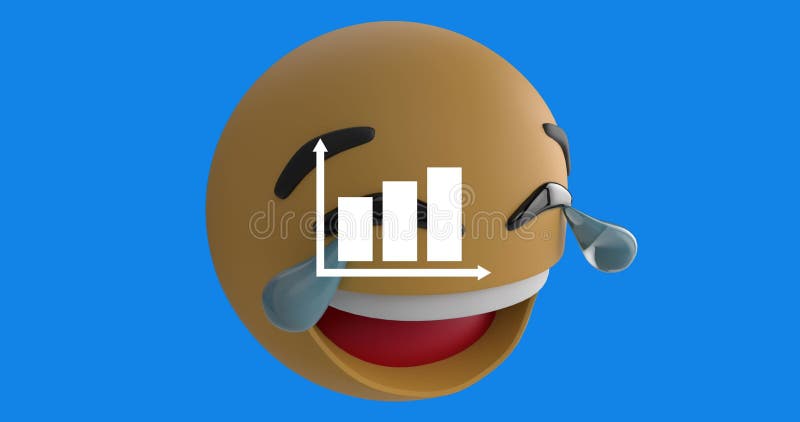 Digital Image of Bar Graph Icon Over Laughing Face Emoji Against Blue ...