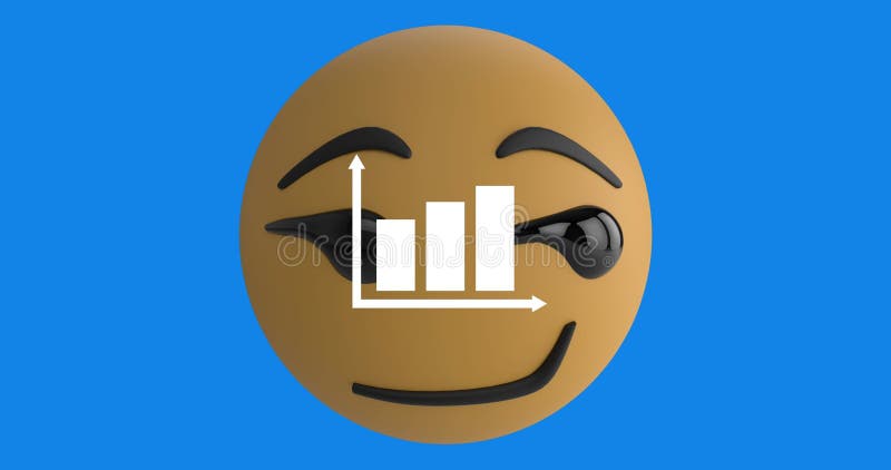 Digital Image of Bar Graph Icon Over Smirk Face Emoji Against Blue ...