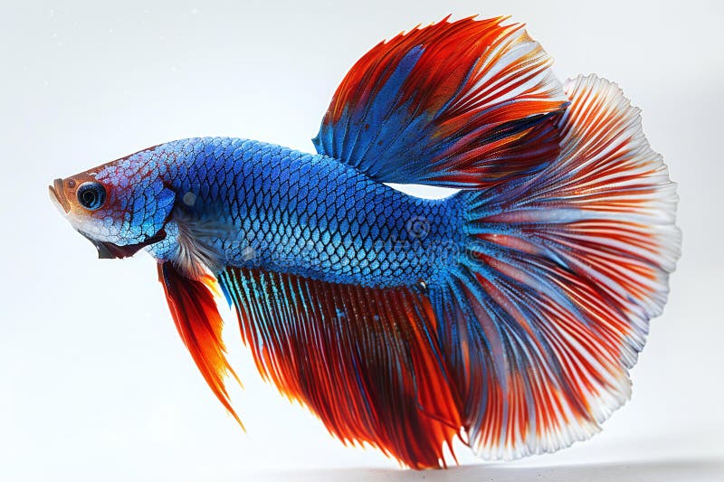Digital Image of Beautiful Blue and Red Betta Fish on White Background ...