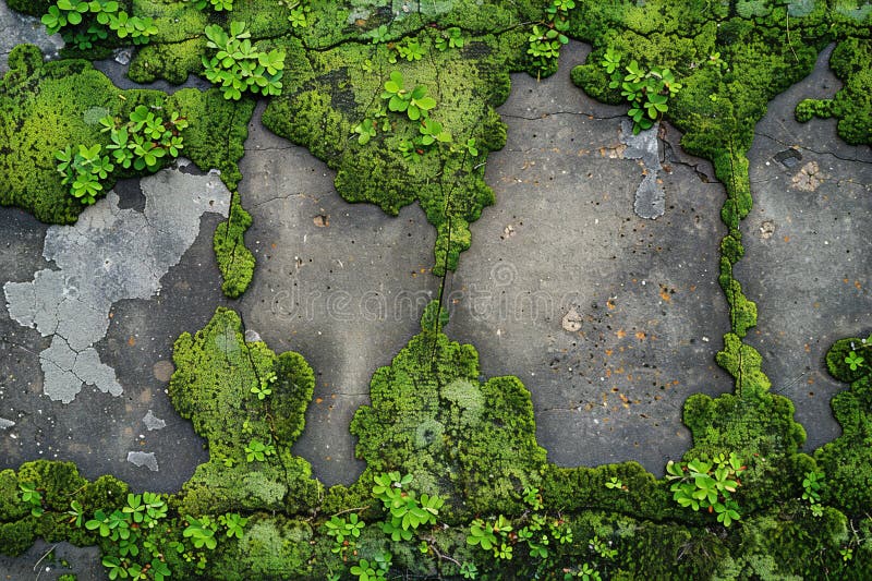 Digital Image of Beautiful Green Moss Texture on Old Concrete Wall, Top ...