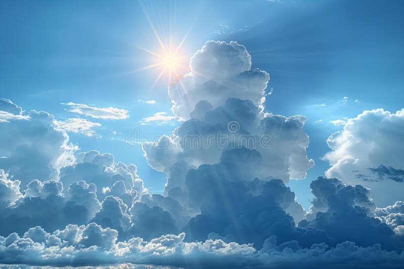 Digital Image of Beautiful White Clouds in the Blue Sky with Rays of ...