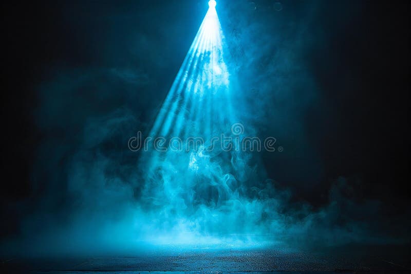 Digital Image of Black Background with Blue Spotlight Shining Down, Fog ...
