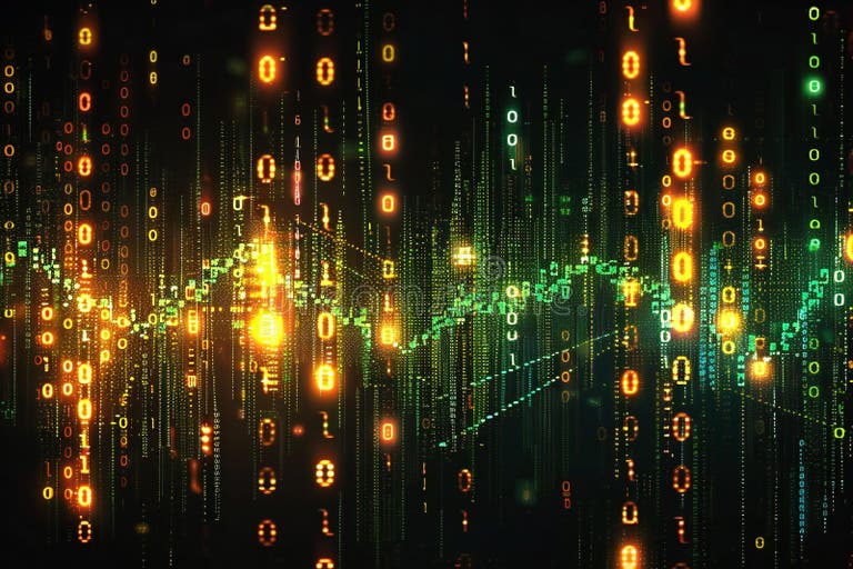 Digital Image of Black Background with Green Matrix Code. the Texture of the Binary Numbers is ...