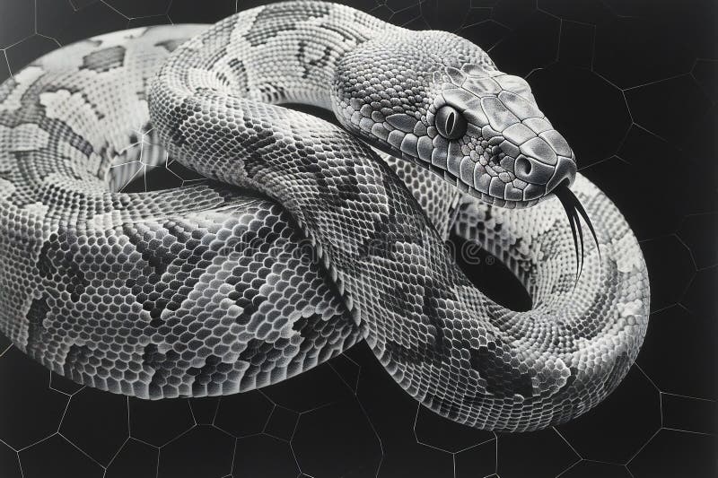 Digital Image of Black and White Drawing of a Snake, High Quality, High ...