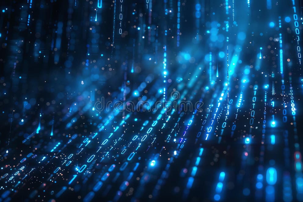 Digital Image of Blue Digital Binary Code Falling Down on a Black Background Stock Illustration ...