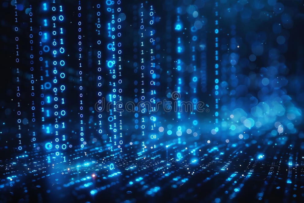 Digital Image of Blue Binary Code Falling Down on a Dark Background, Data Flowing Stock ...