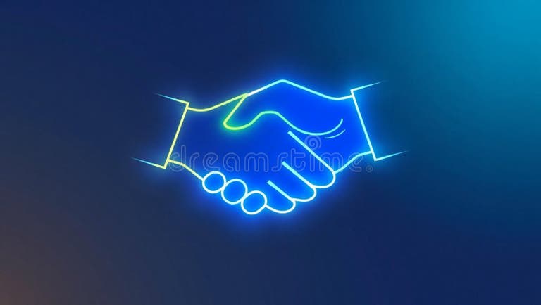 A Glowing Blue Handshake Icon Against a Dark Blue Gradient Background ...